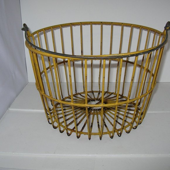 Storage & Organization | Vintage Farmhouse Yellow Coated Metal Wire ...